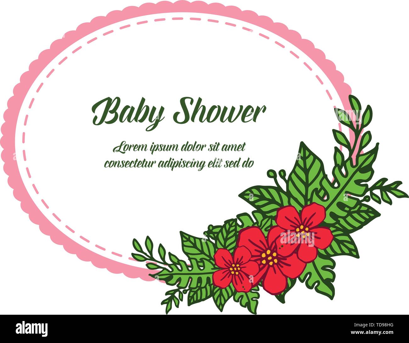 Vector illustration decor of card baby shower for beauty red flower ...