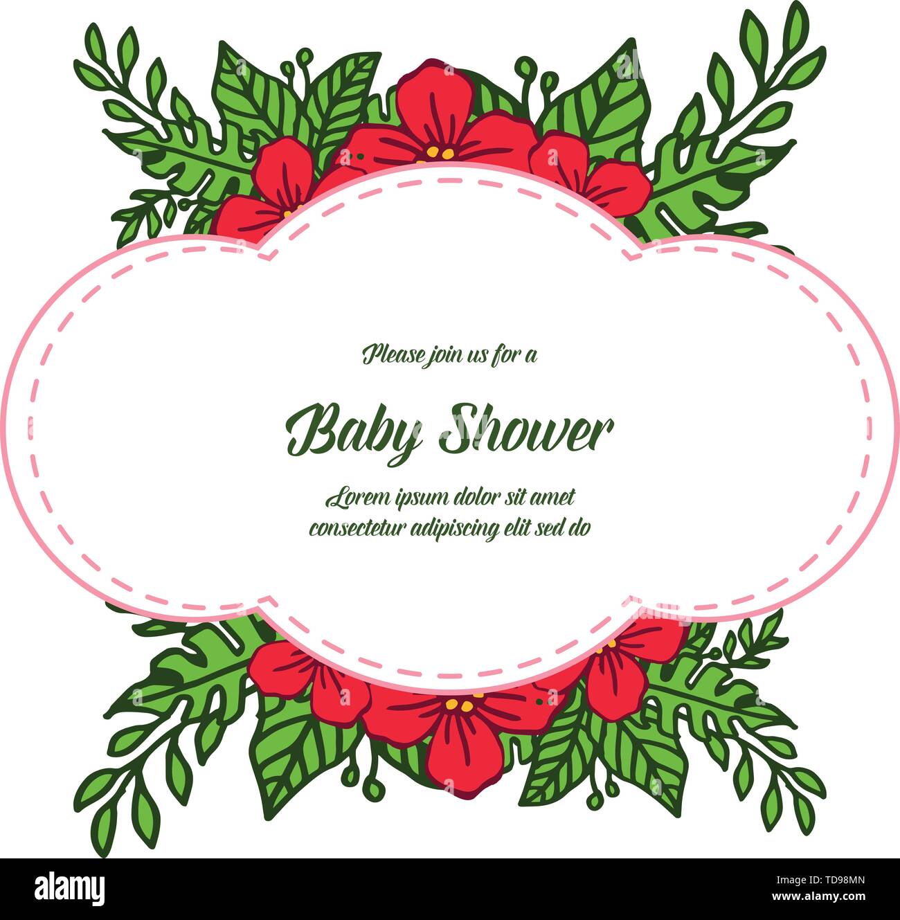 Vector illustration decor of card baby shower for beauty red flower ...