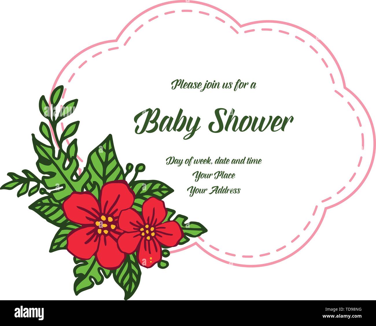 Vector illustration decor of card baby shower for beauty red flower ...
