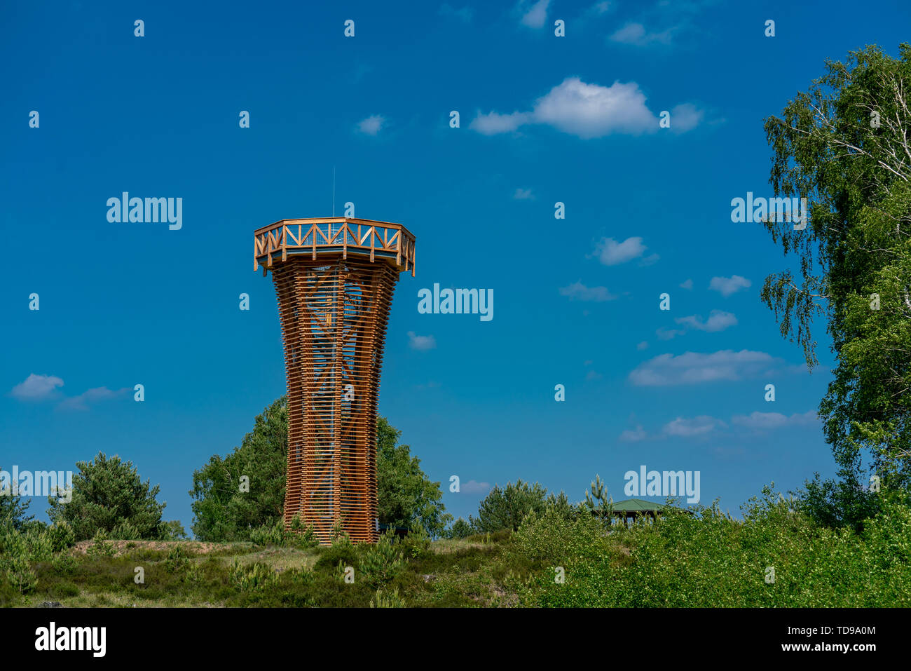 new wooden observation tower in nature reserve Kyritz-Ruppiner Heide in ...