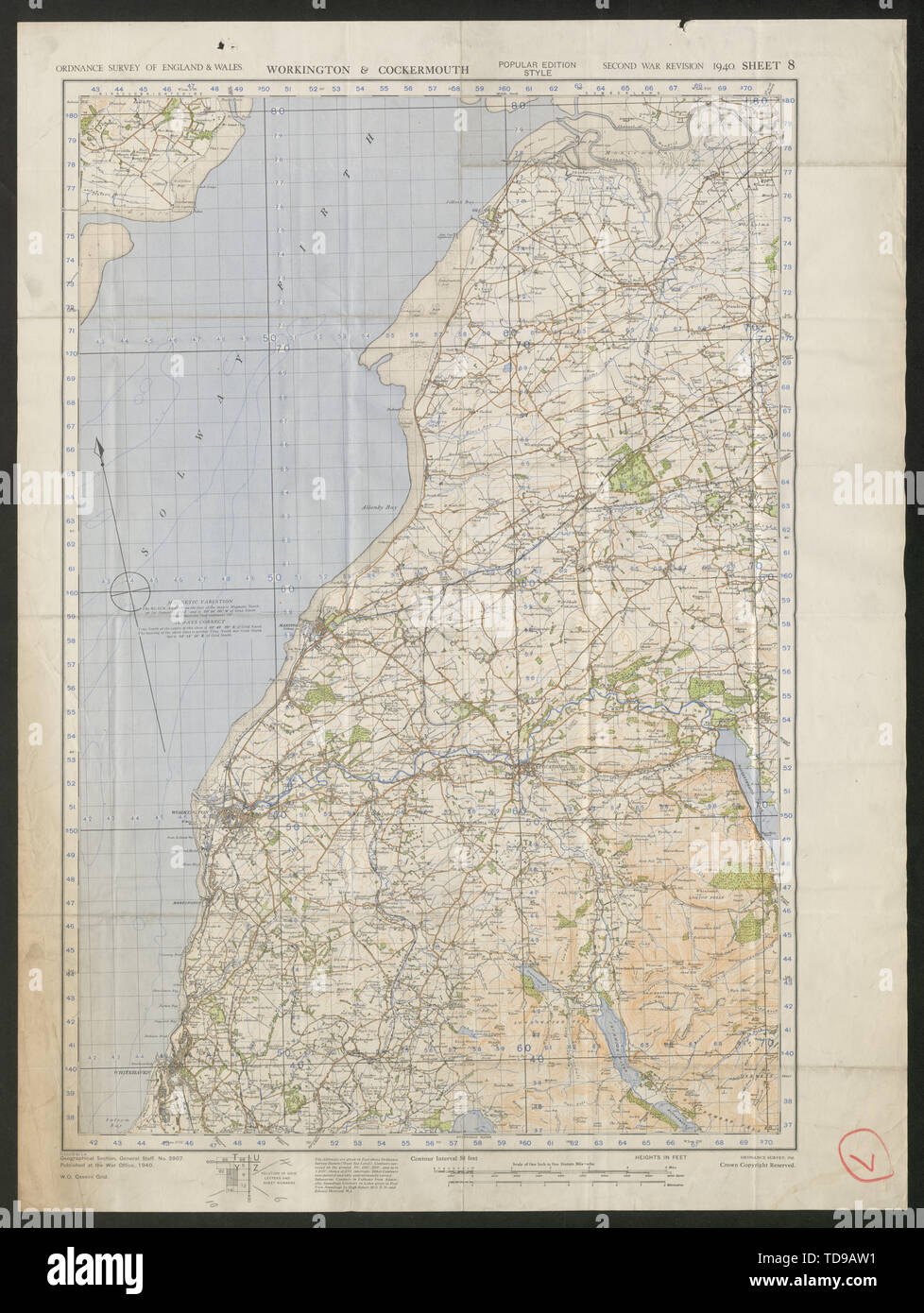 War Revision Sheet 8 WORKINGTON & COCKERMOUTH. ORDNANCE SURVEY 1940 old ...