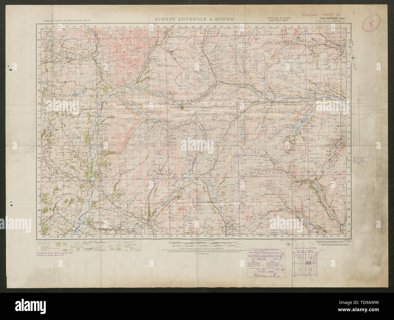 War Revision Sheet 20 KIRKBY LONSDALE & HAWES. ORDNANCE SURVEY 1940 old ...