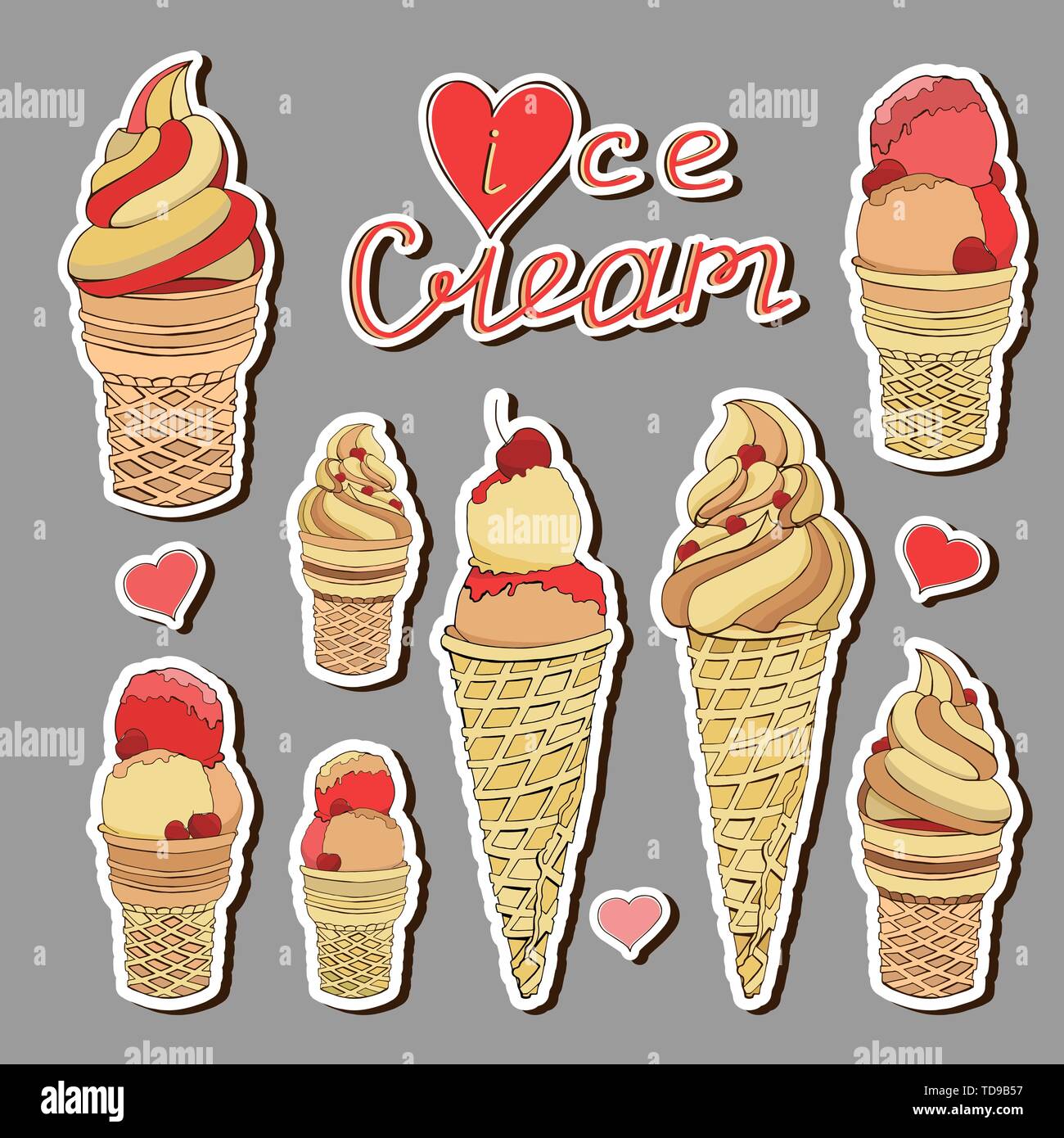 Ice cream sticker or badge. Isolated icons. Set of colorful vector ...