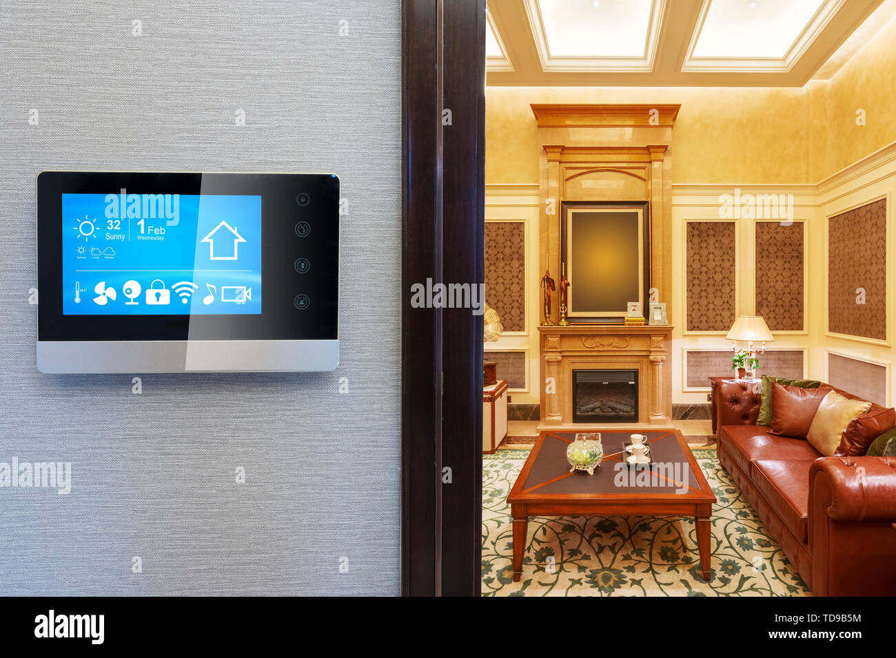 Smart screen with modern living room Stock Photo - Alamy