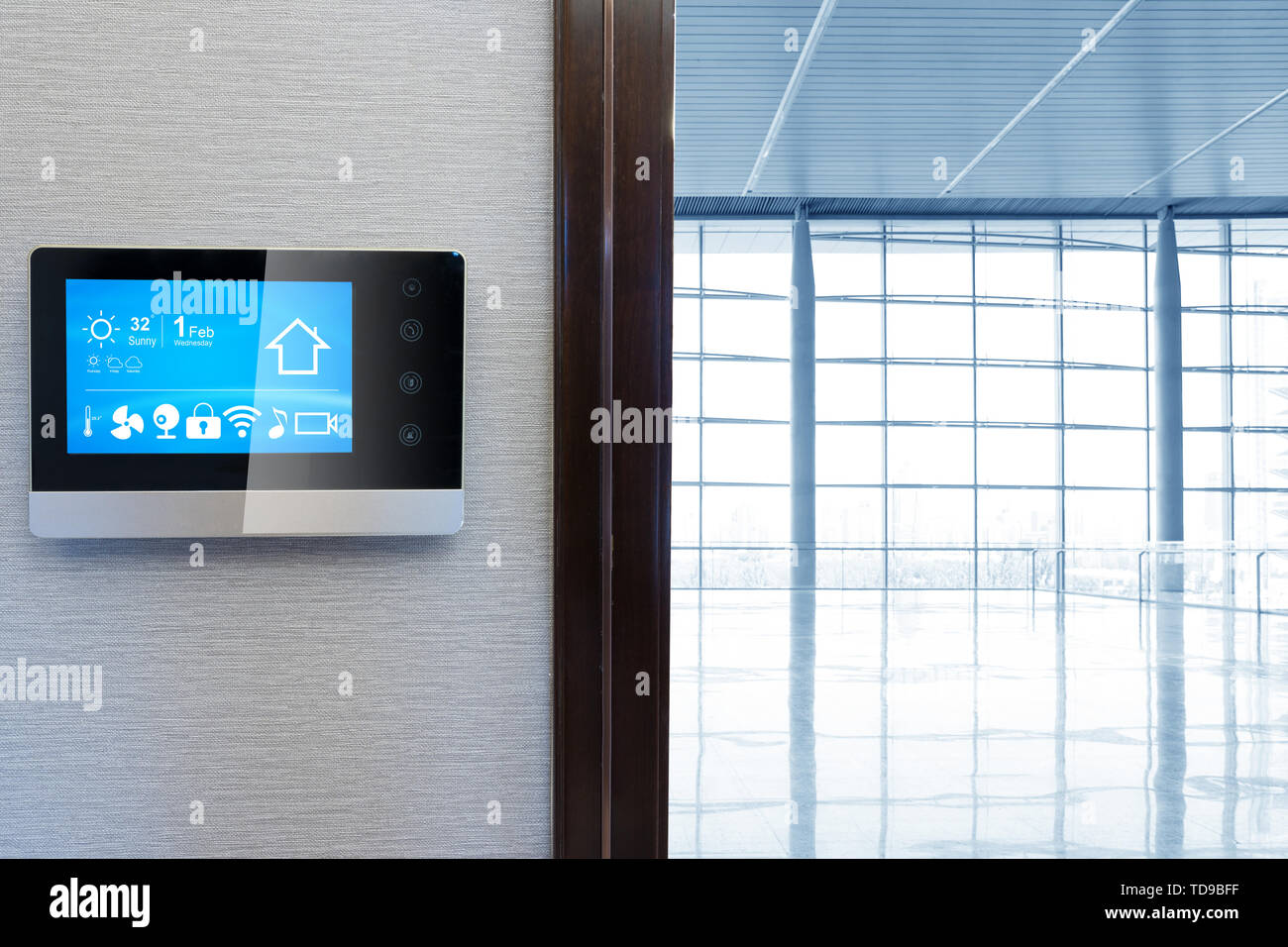 smart screen with smart home with modern hall Stock Photo - Alamy