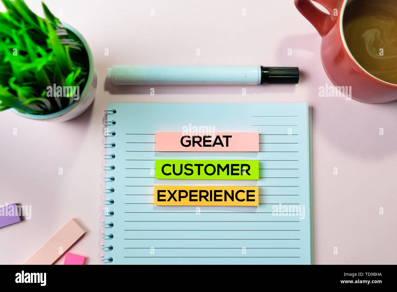 Great Customer Experience text on sticky notes with office desk concept ...