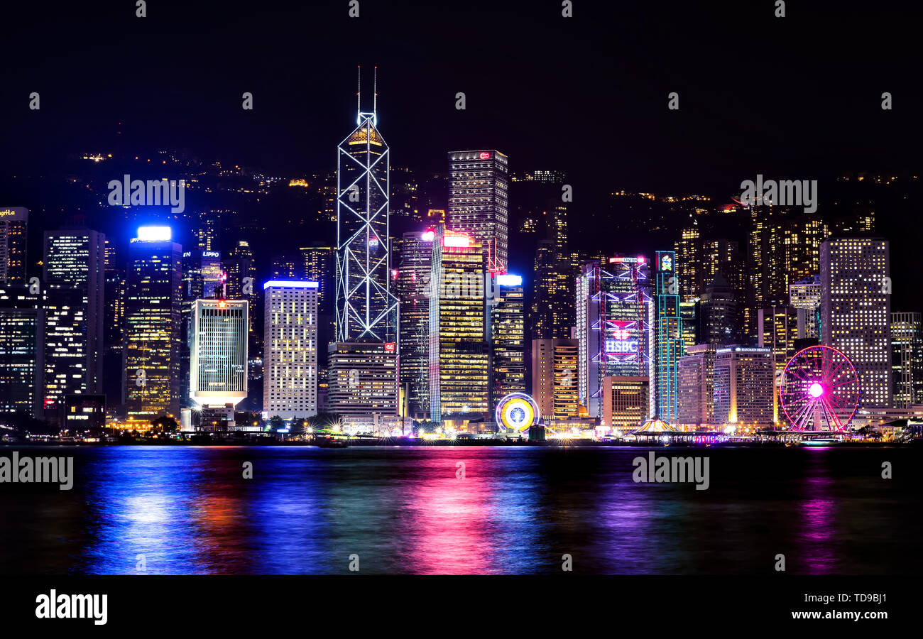 Night View in Victoria Harbour, Hong Kong Stock Photo - Alamy