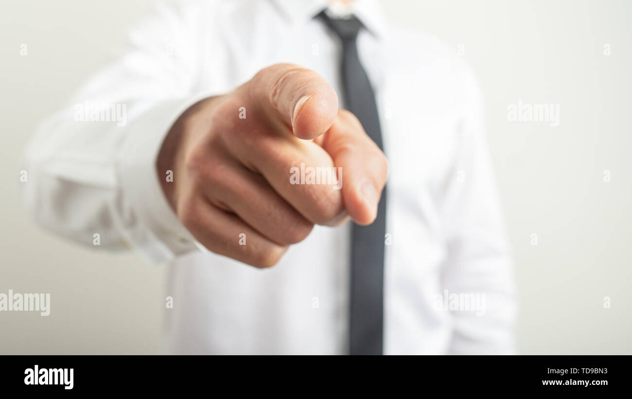 Closeup of male hand pointing index finger towards you Stock Photo - Alamy
