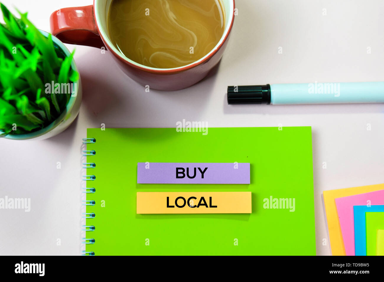 Buy Local text on sticky notes with office desk concept Stock Photo - Alamy
