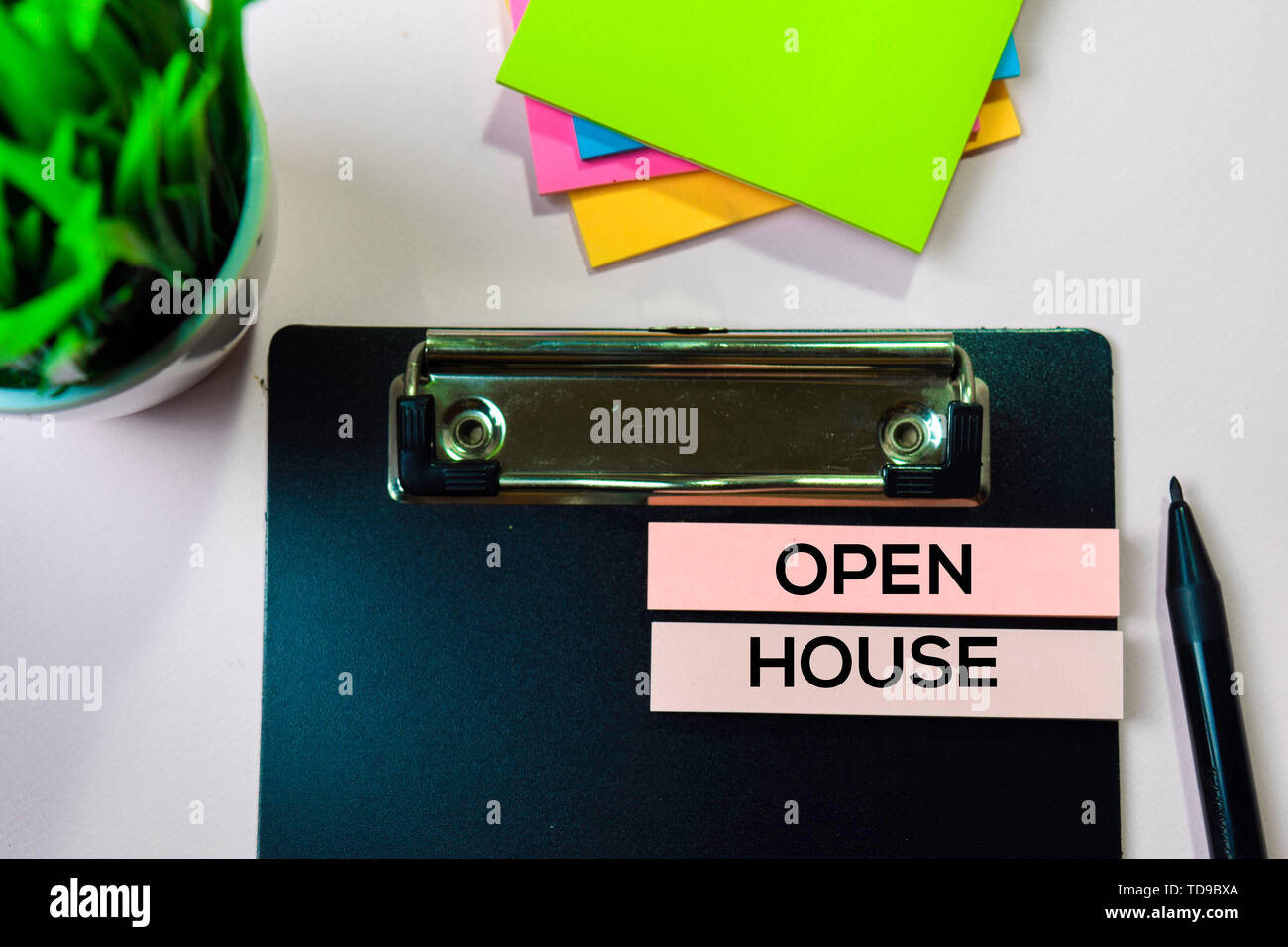 Open House text on sticky notes with office desk concept Stock Photo ...