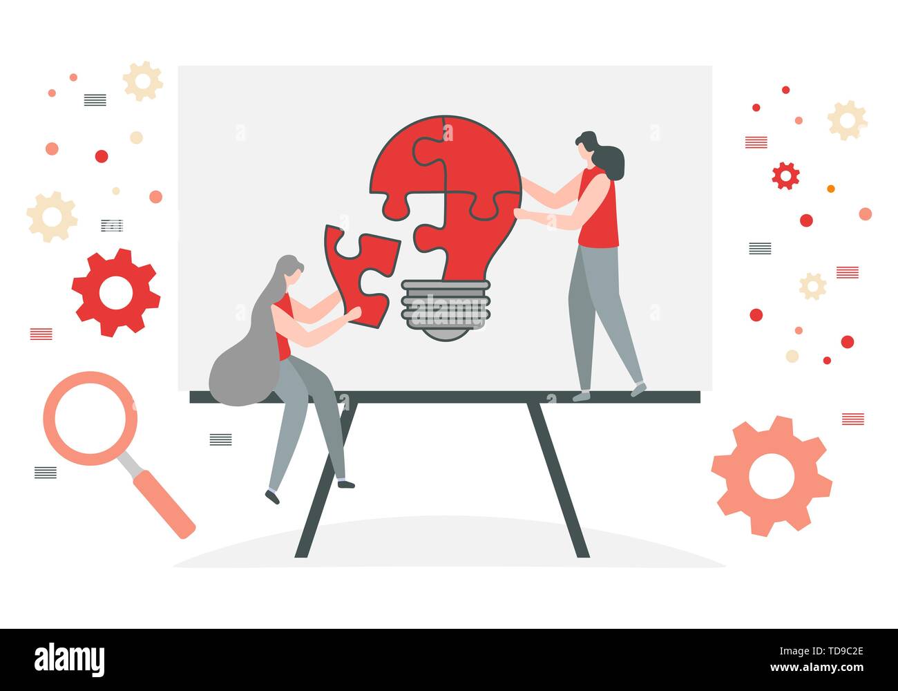 Vector illustration with people connect puzzle elements. Teamwork ...