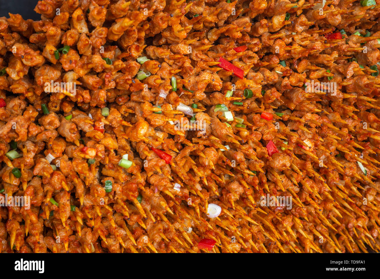 Barbecue stalls in piles of kebabs in summer Stock Photo - Alamy