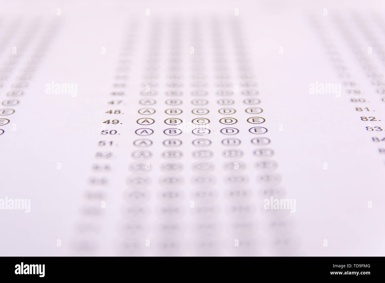Answer Sheet, Test score sheet Stock Photo - Alamy