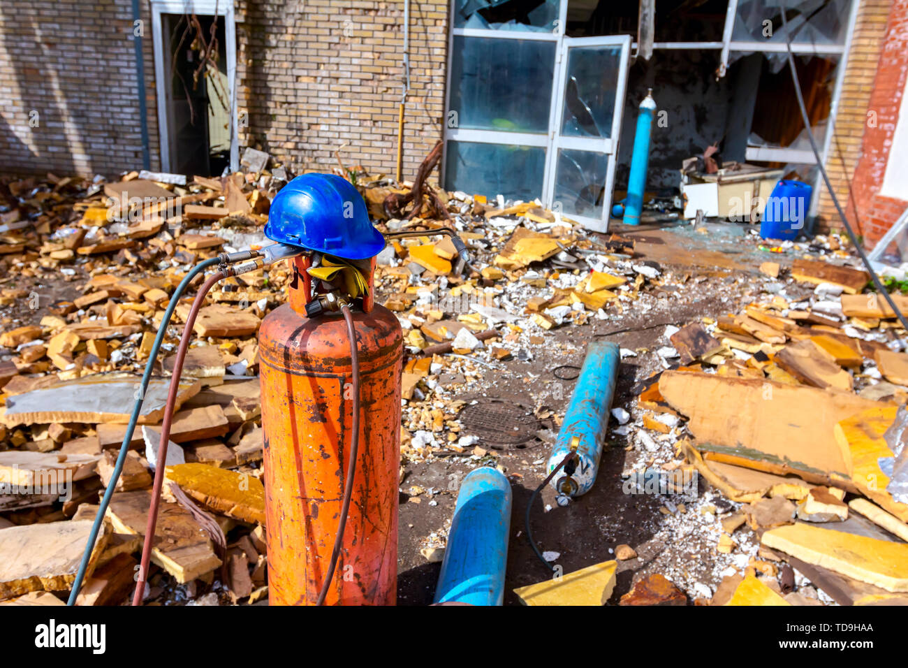 Used gas welding equipment for cutting scrap metal, cylinders with ...