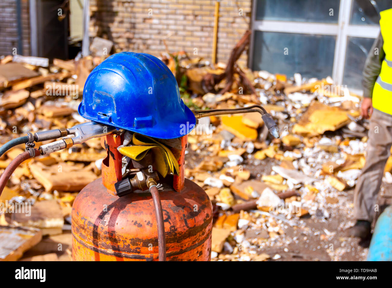 Used gas welding equipment for cutting scrap metal, cylinders with ...