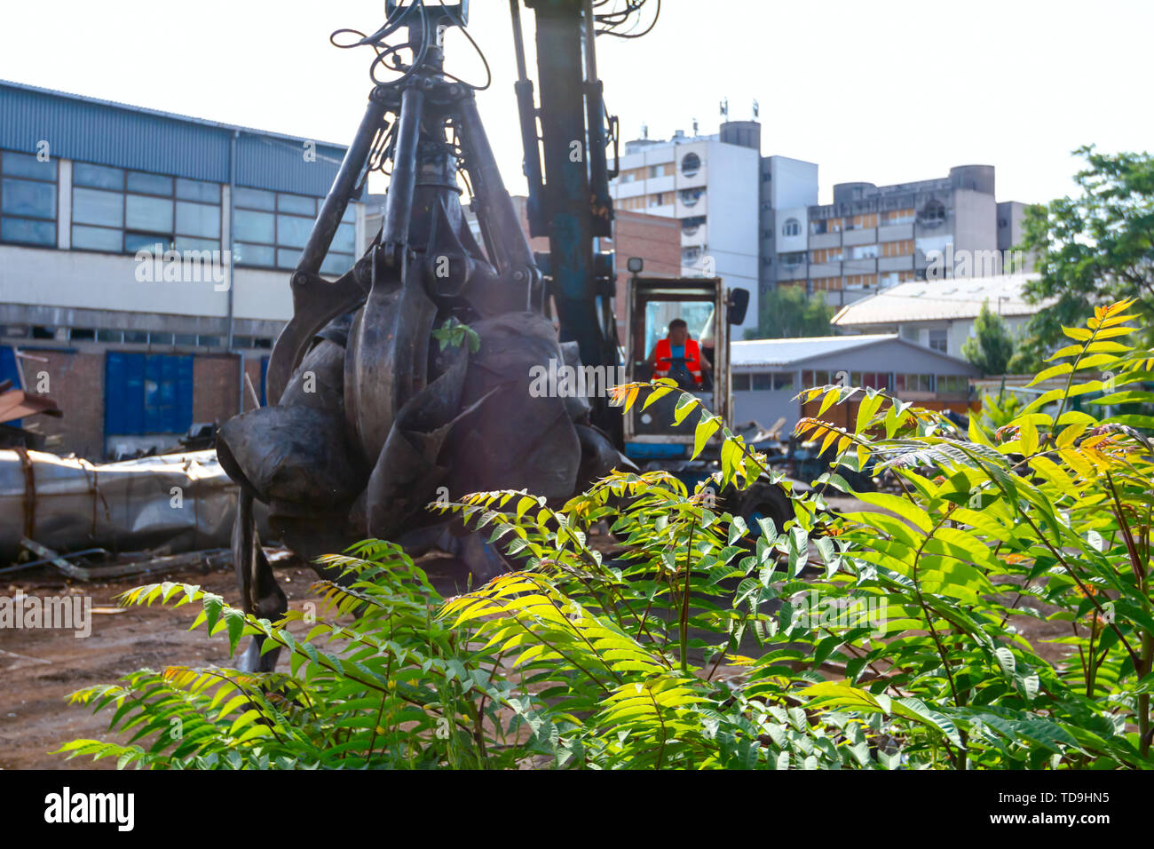 View on machine, loader manipulator with hydraulic grappling claw until ...