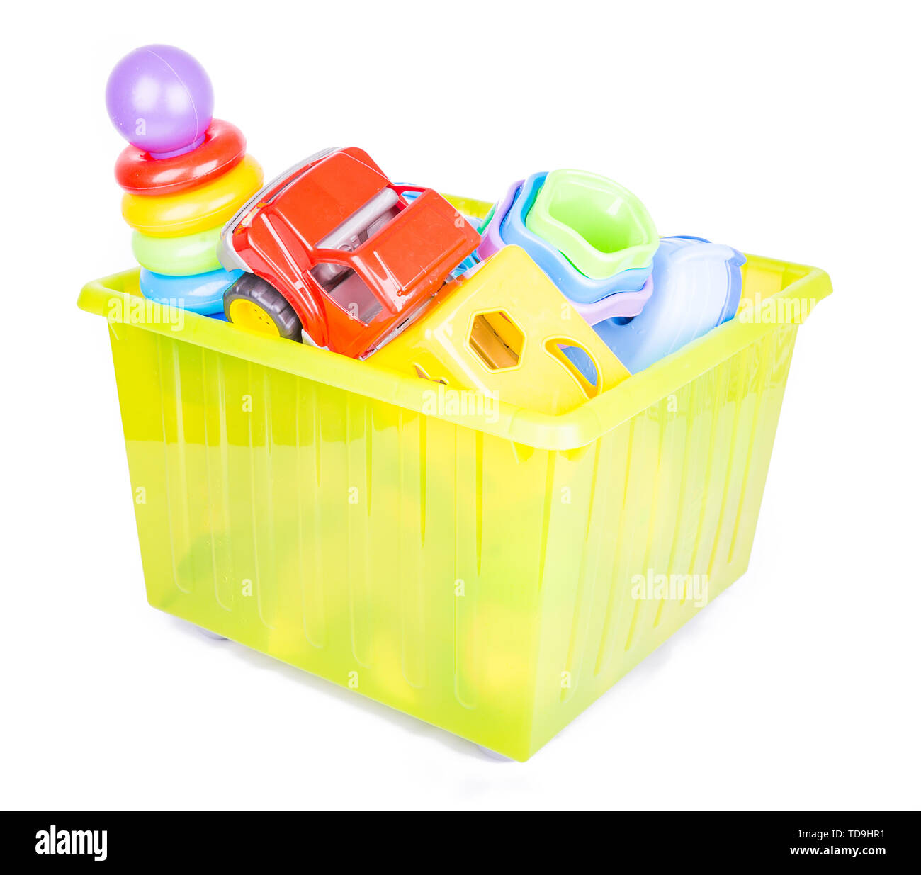 Plastic container with toys for kids Stock Photo - Alamy