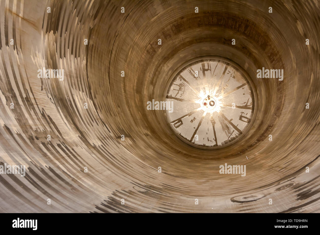 Perspective view on bottom inside of huge silo, reservoir made of ...