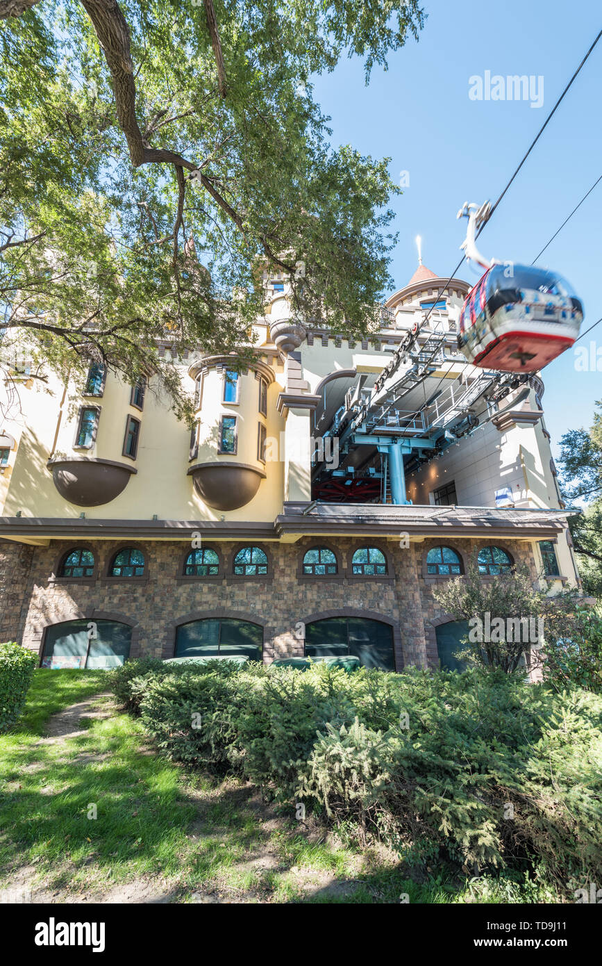 Cross-river ropeway in autumn sunny sun island scenic spot in Harbin ...