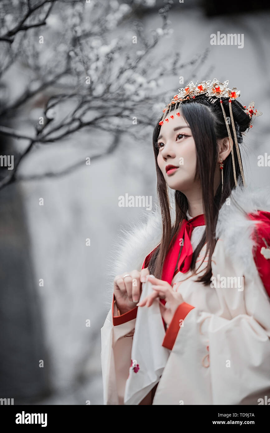 Ancient Chinese clothes, ancient style, winter portrait Stock Photo - Alamy