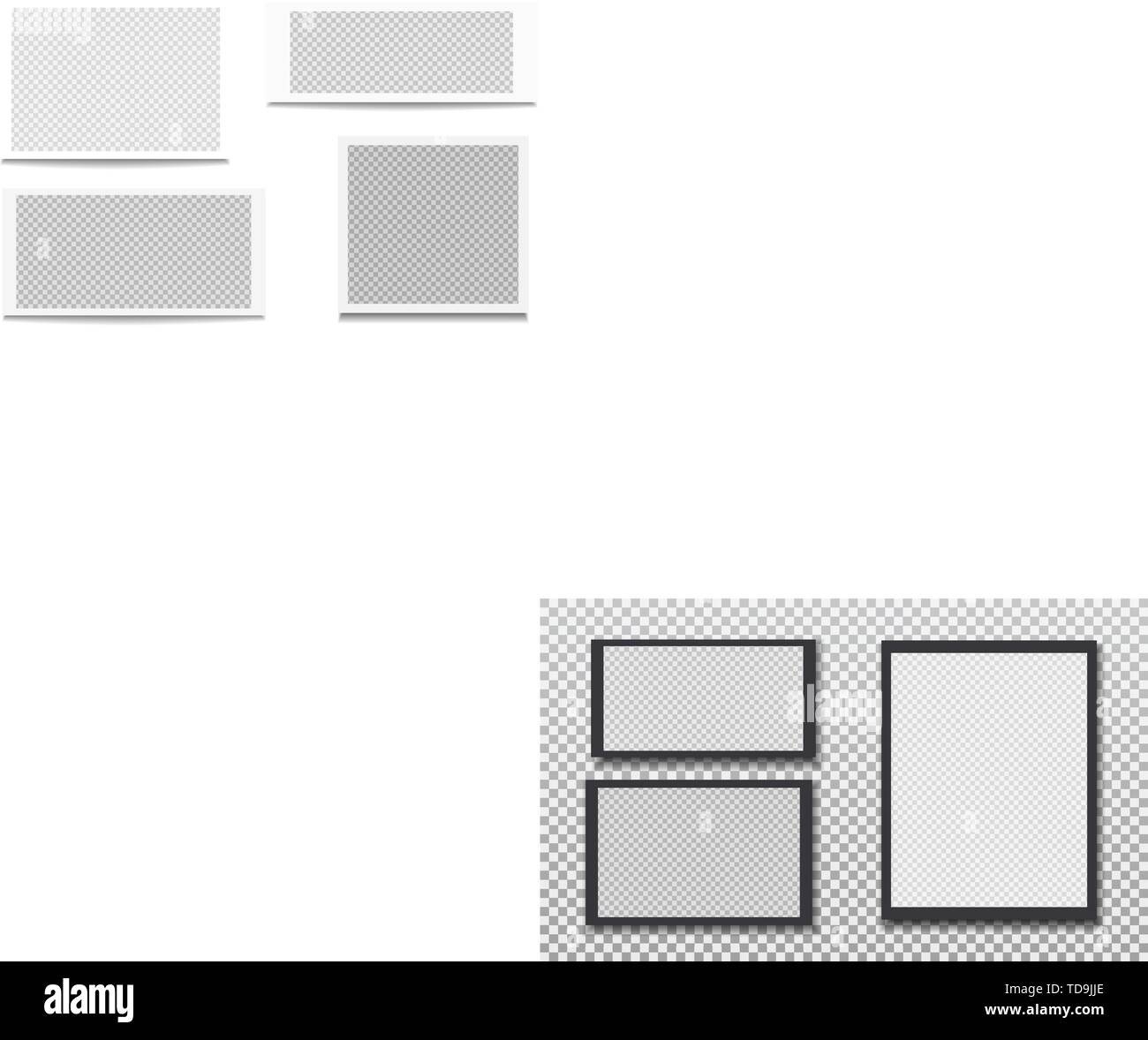 Set of black rectangular frames with soft shadow for text or picture is ...