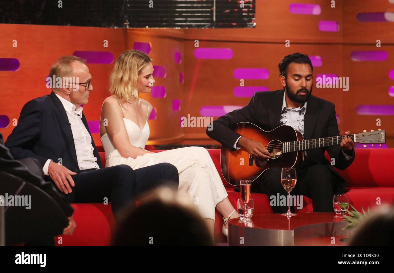 (left to right) Danny Boyle, Lily James and Himesh Patel during the ...