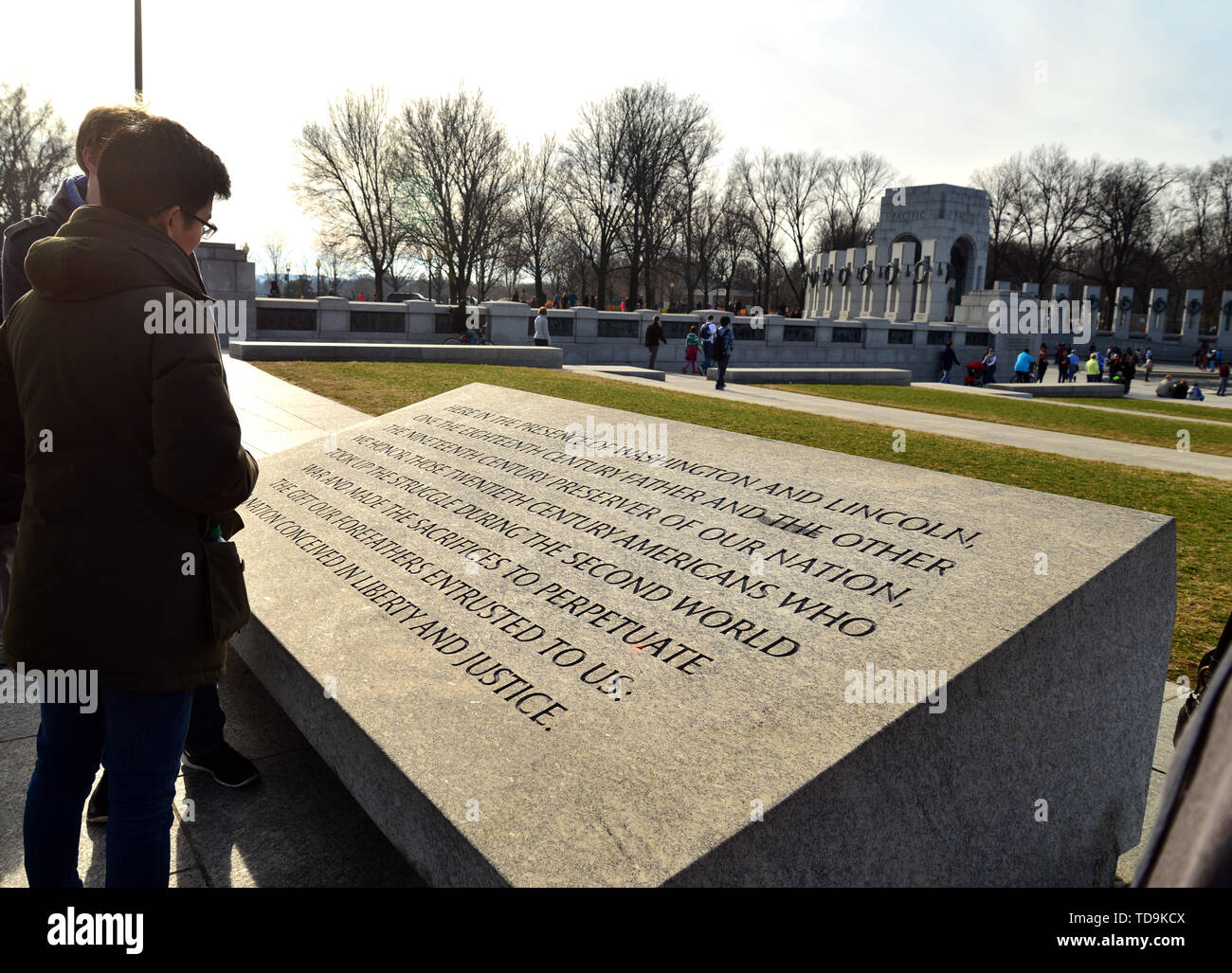 American World War II monument stone inscription Stock Photo - Alamy