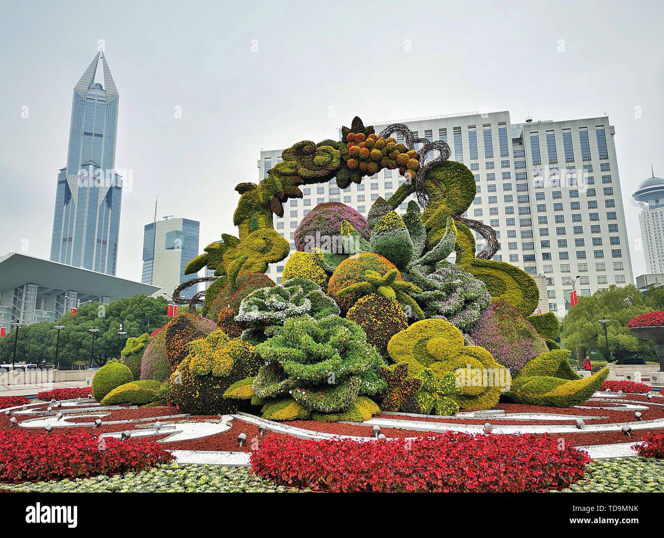 Large flower bed in Shanghai People's Square Stock Photo - Alamy