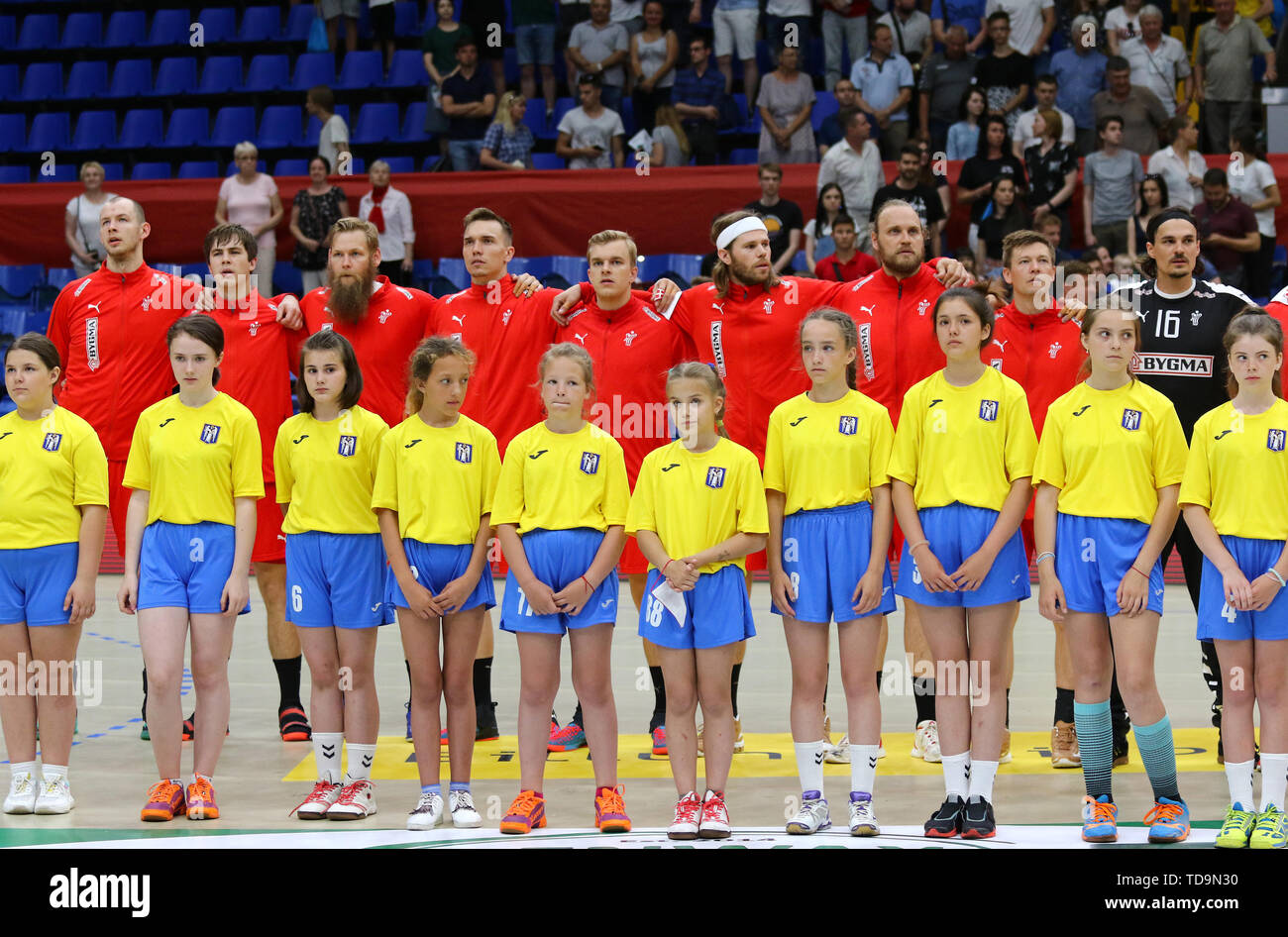 KYIV, UKRAINE - JUNE 12, 2019: Players of Denmark National handball ...