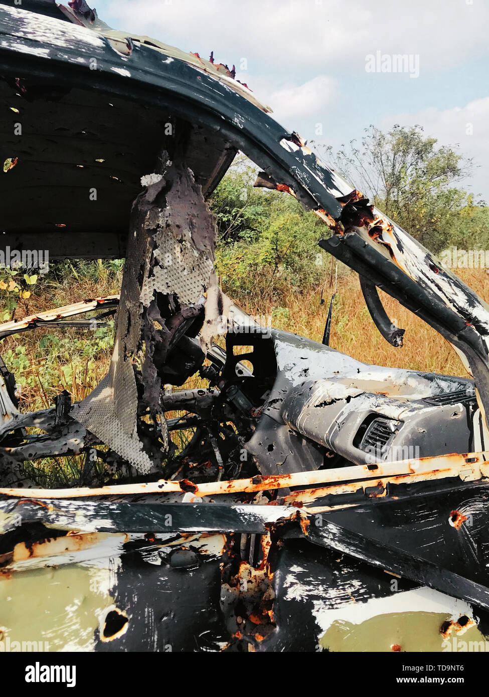 An armored vehicle that was shot through Stock Photo - Alamy