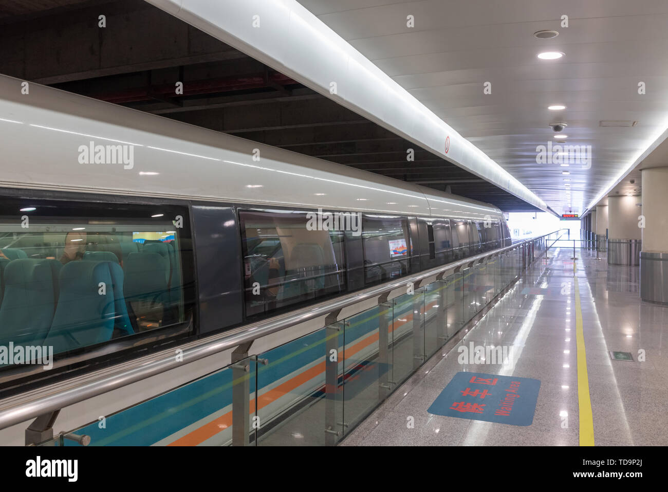 Maglev train parked at Pudong Airport Station in Shanghai Stock Photo ...