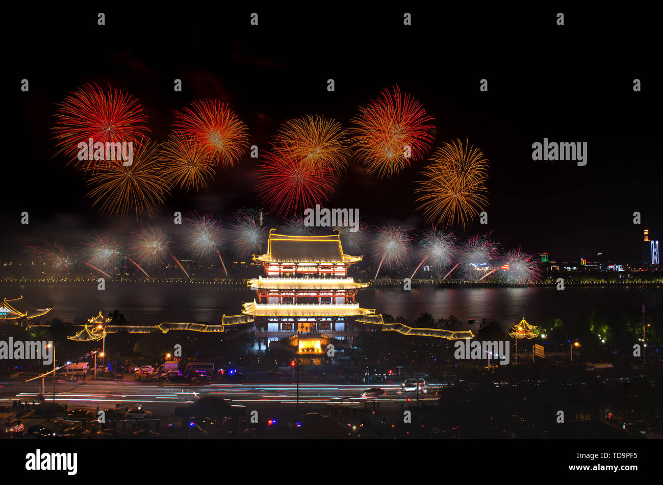 Fireworks in Orange Island, Changsha Stock Photo - Alamy