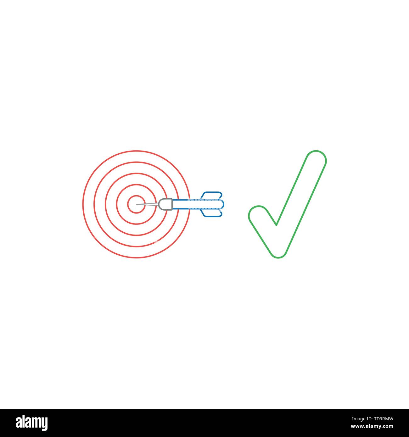 Vector icon concept of bulls eye with dart in the center with check ...