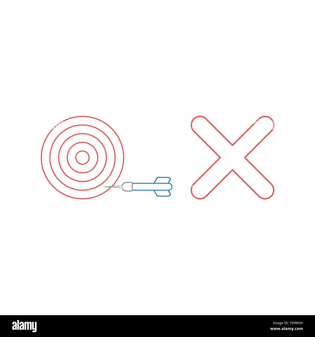 Vector icon concept of bulls eye with dart in the side with x mark ...
