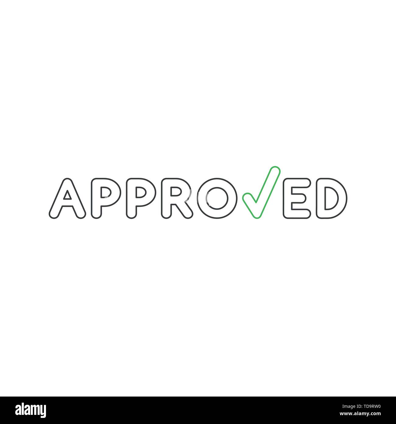 Vector icon concept of approved word with check mark. White background ...