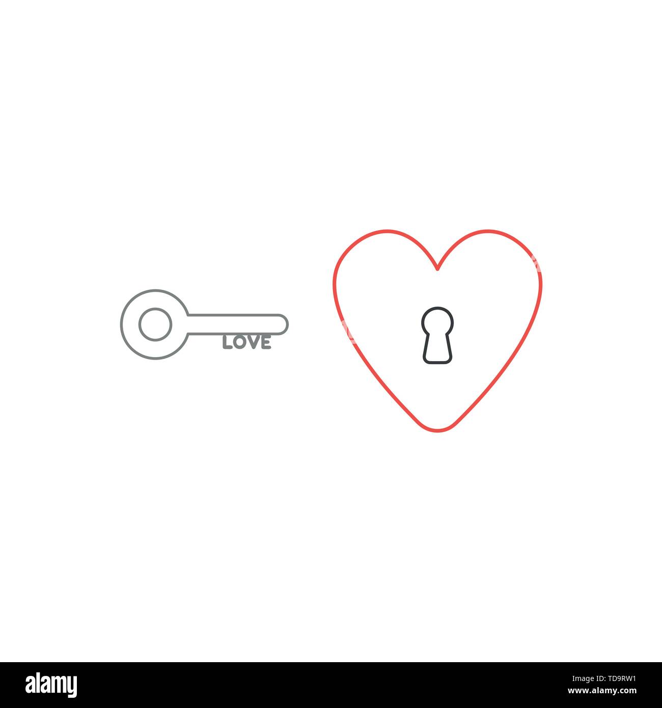 Vector icon concept of love key and heart with keyhole. White ...