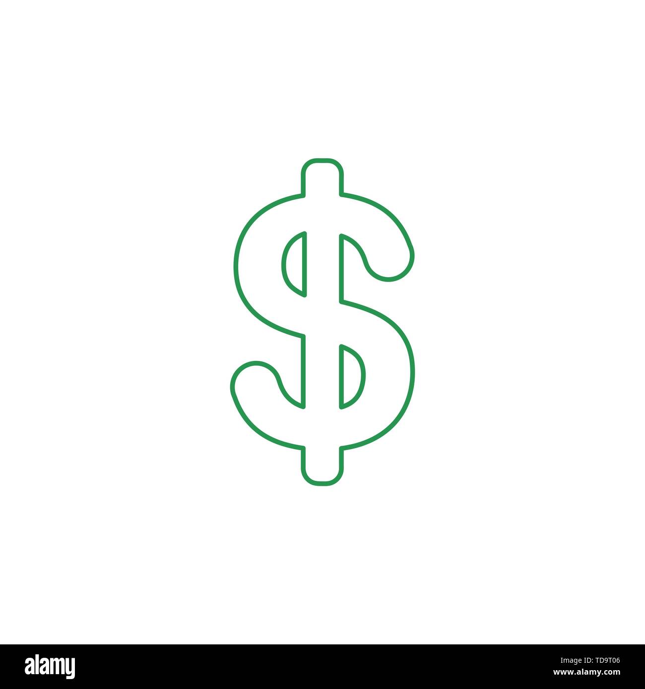 Vector icon of dollar symbol. White background and colored outlines ...