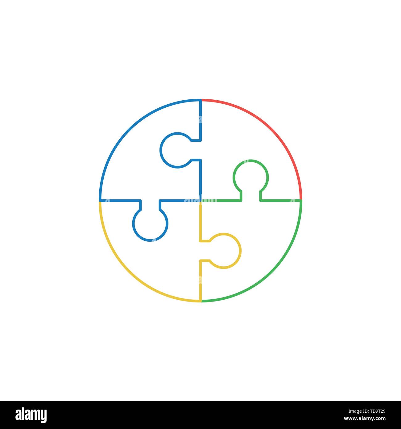 Vector icon concept of circle shape four puzzle pieces connected. White ...