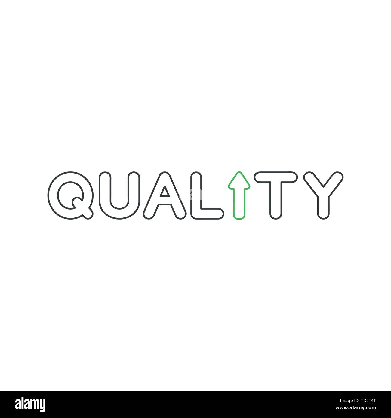 Vector icon concept of quality word text with arrow moving up. White ...
