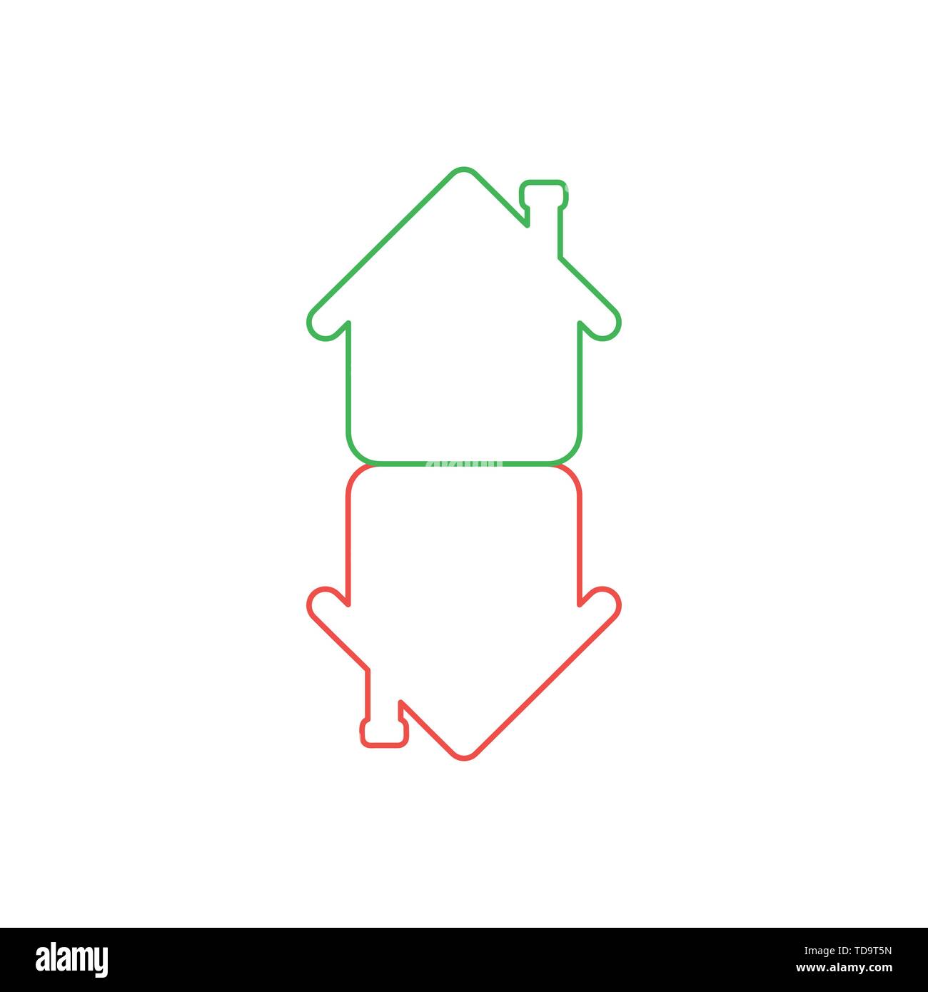 Vector icon concept of two houses in an arrow shape moving up and down ...