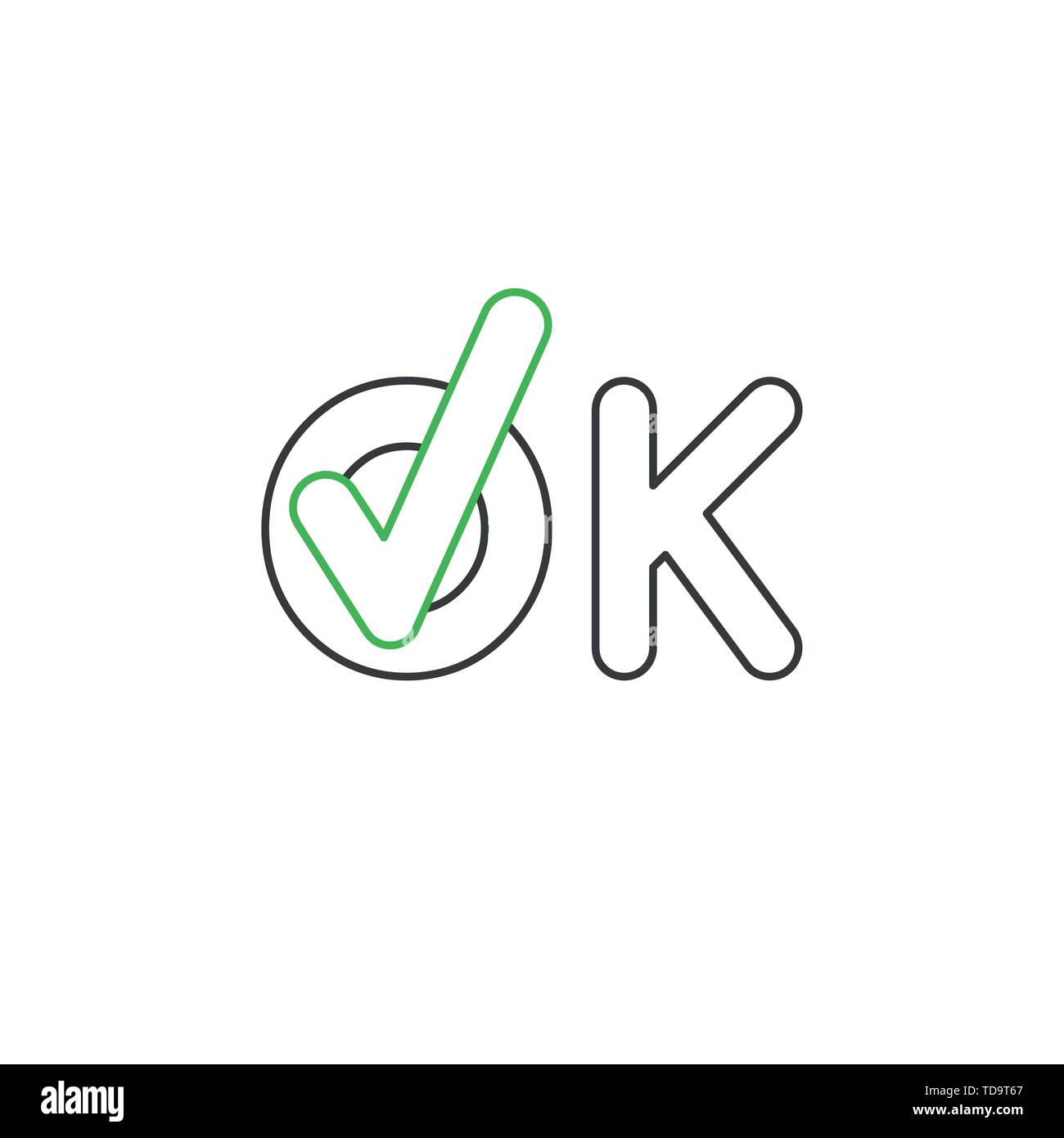 Vector icon concept of ok word text with check mark. White background ...