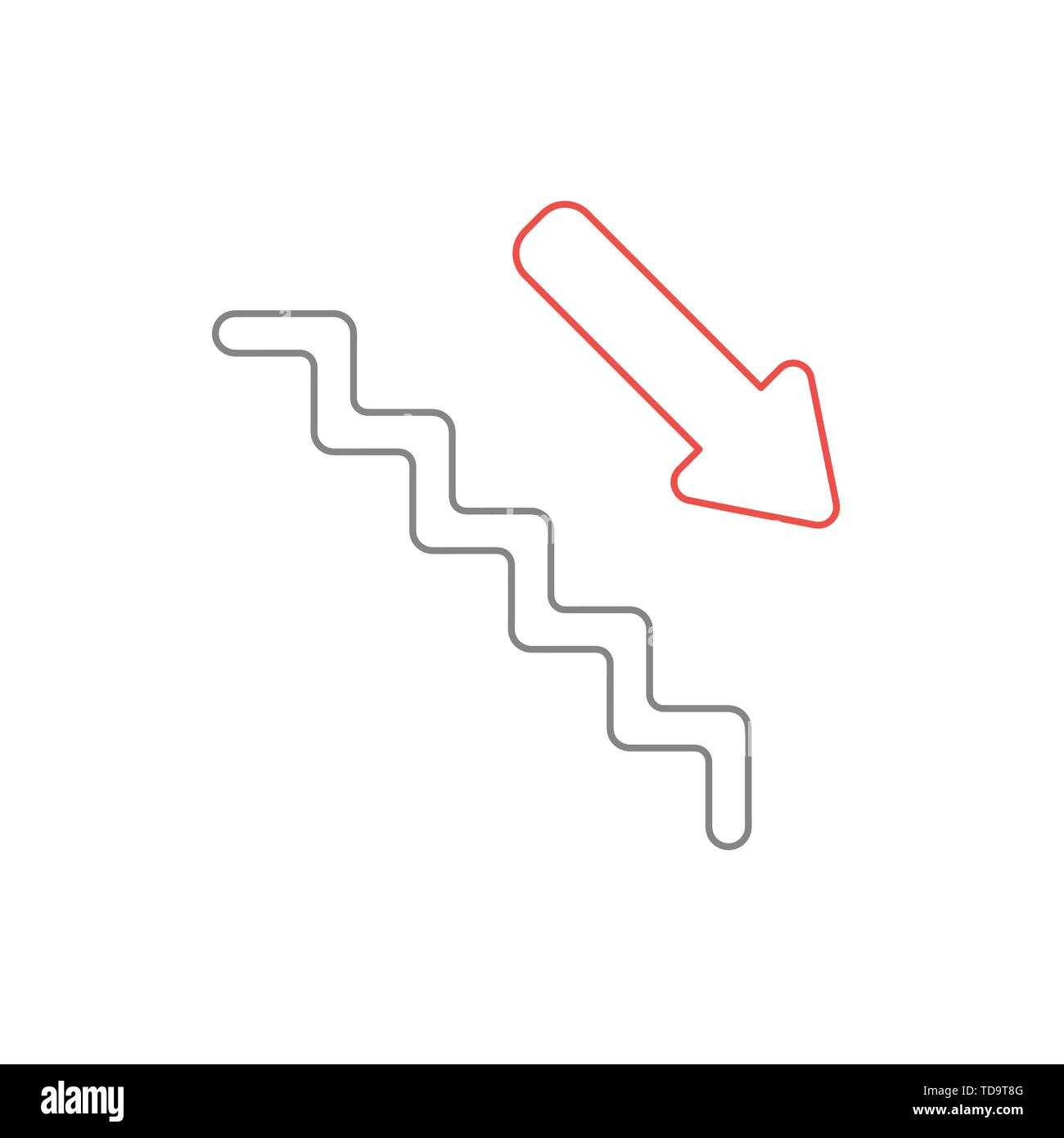 Vector icon concept of stairs with arrow pointing down. White ...
