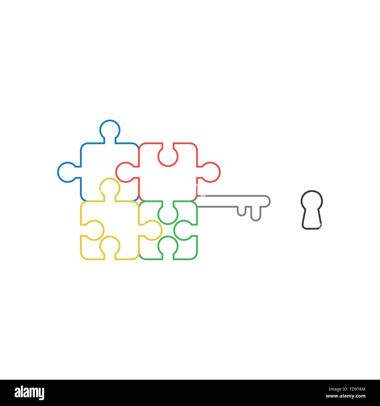 Vector icon concept of four part connected jigsaw puzzle pieces key and ...