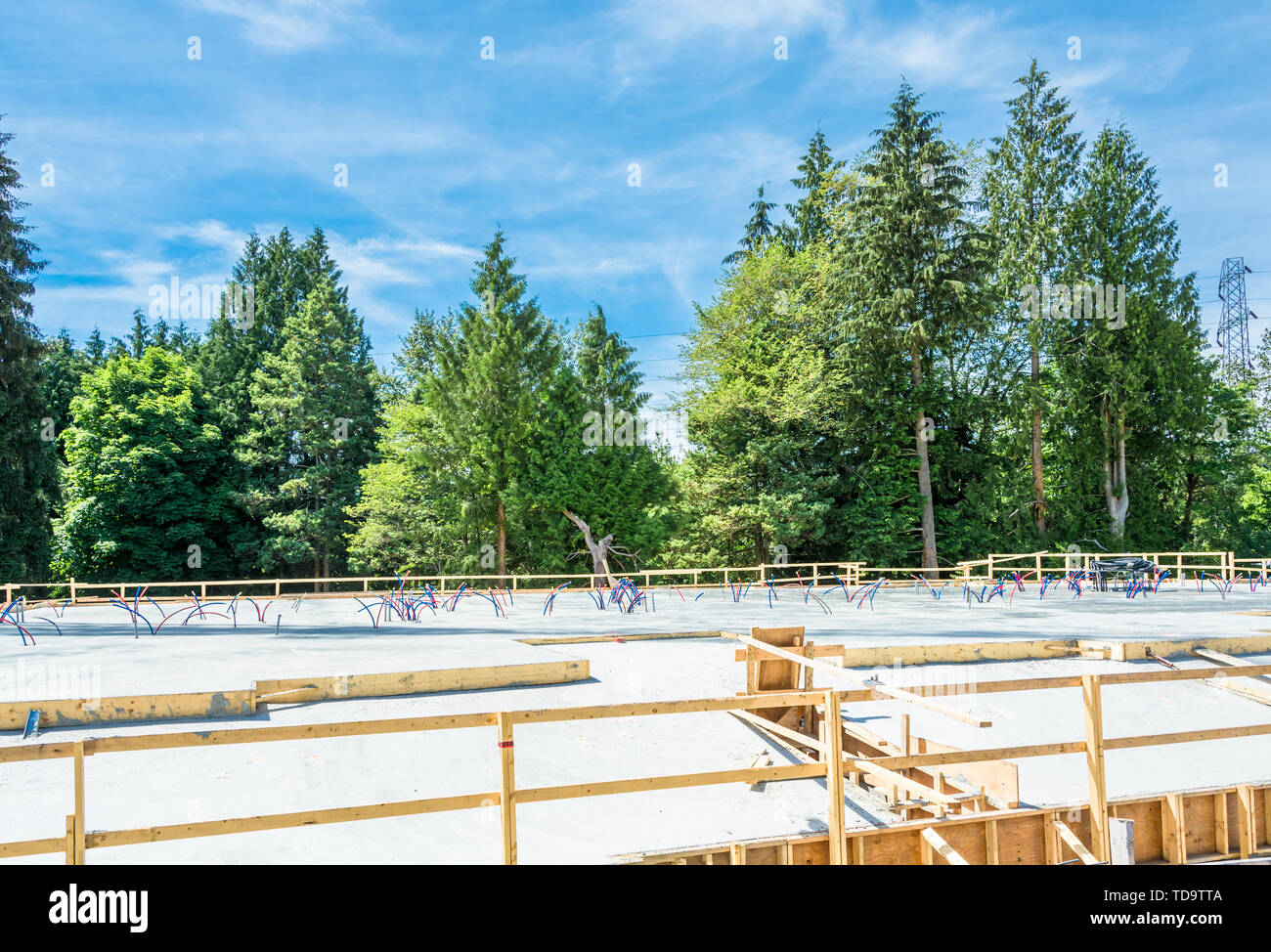 Ground level of residential building on construction site. Basement ...