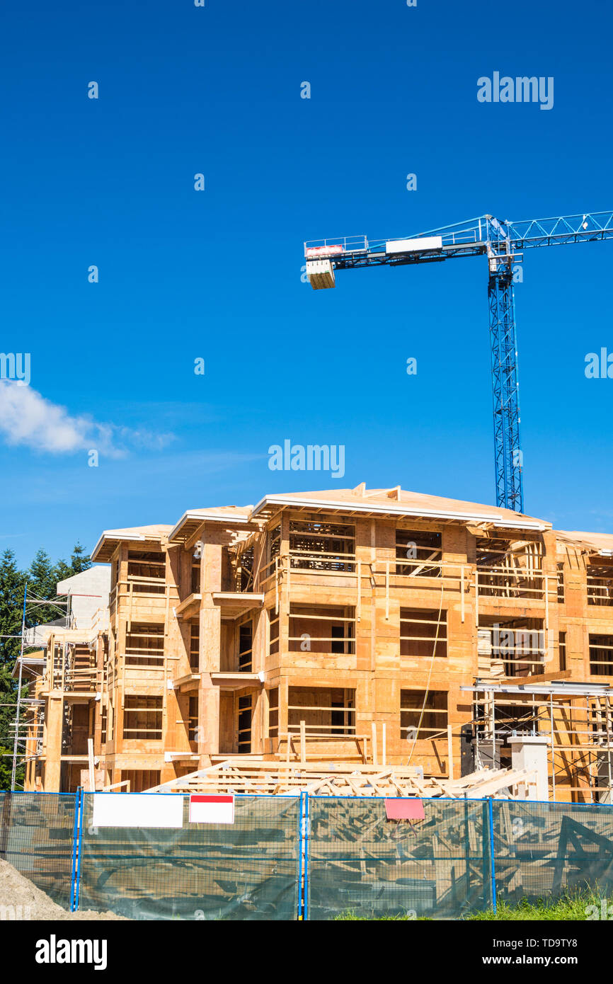 New residential building under construction. Low rise wood frame ...