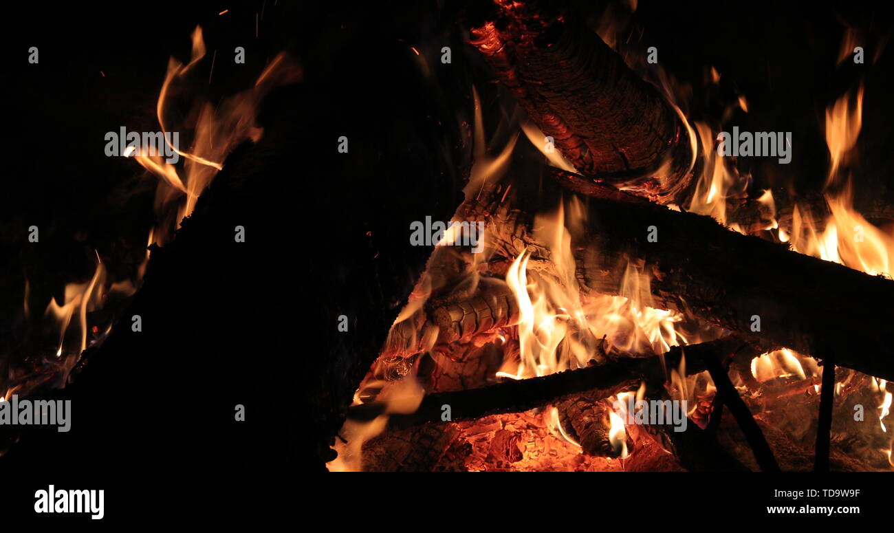 bright flaming of fire and hot wood at night Stock Photo - Alamy