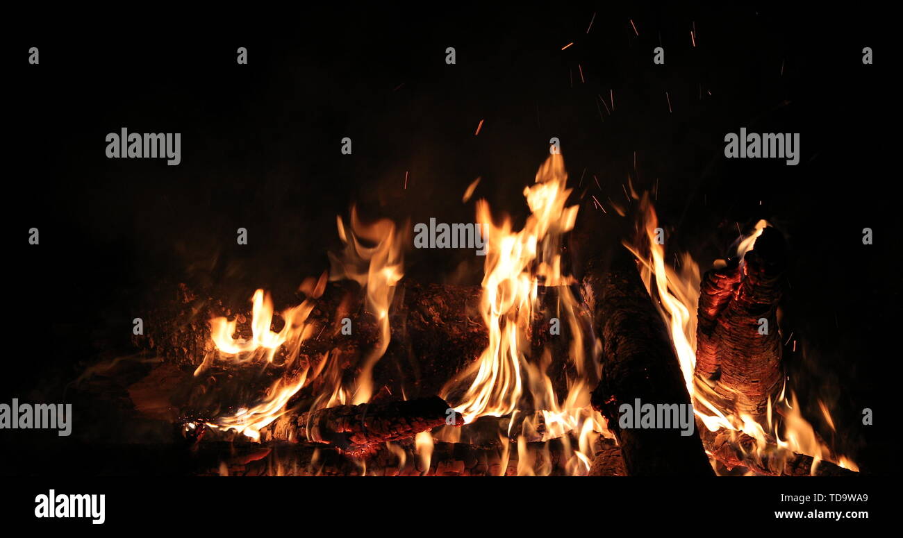 bright flaming of fire and hot wood at night Stock Photo - Alamy