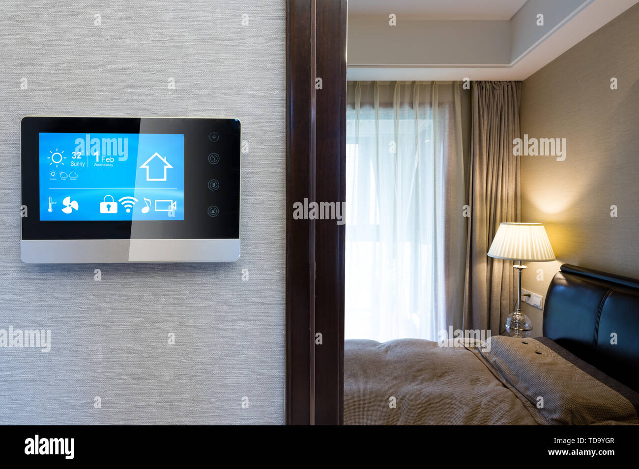 smart screen with smart home with modern bedroom Stock Photo - Alamy
