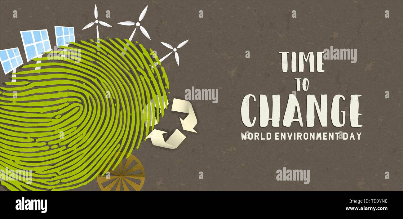 World Environment Day illustration for green energy concept. Human ...