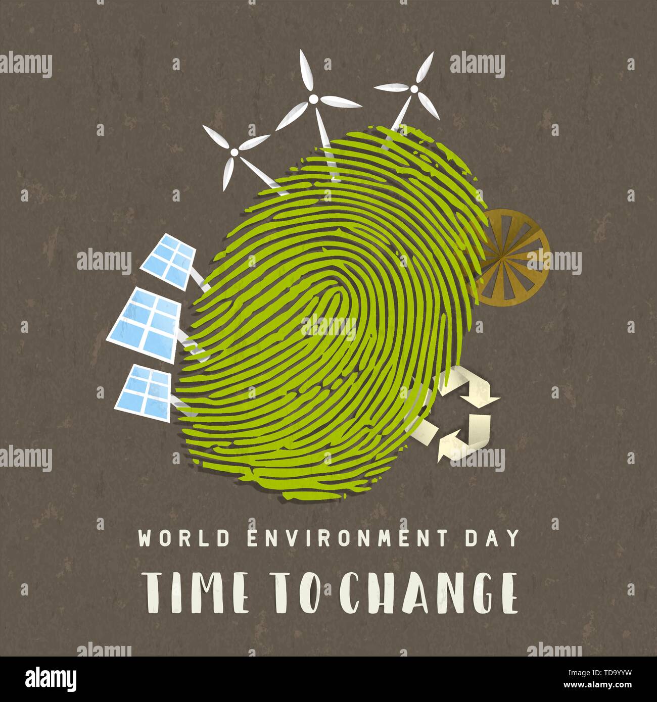 World Environment Day illustration for green energy concept. Human ...